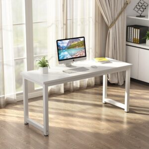 Tribesigns Computer Desk, 55 inch Large Office Desk Computer Table Study Writing Desk for Home Office, White + White Leg