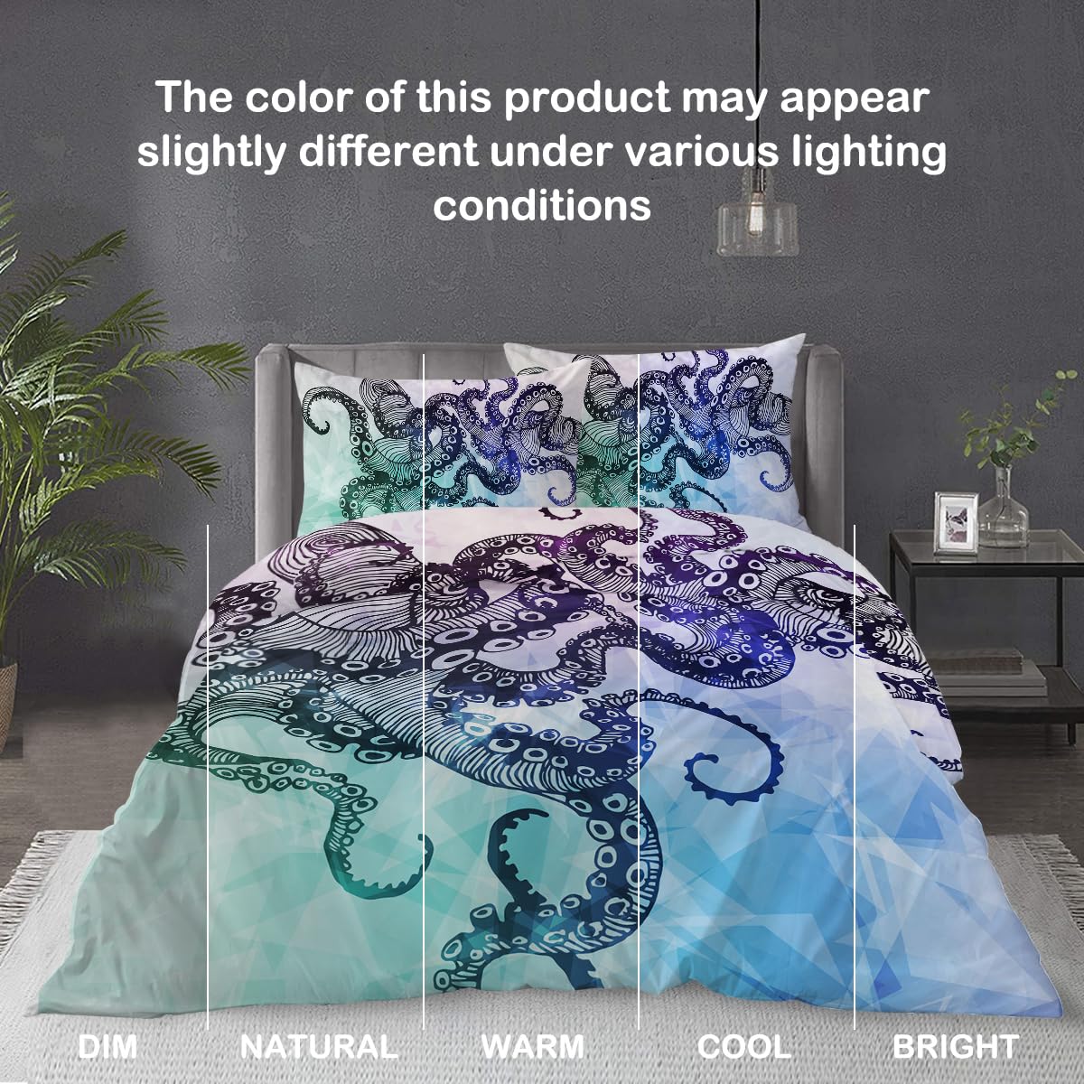 ARIGHTEX Octopus Bedding 3D Ocean Fish Duvet Cover Octopus and Octopus Feet Reversible Duvet Cover Set (Full)