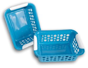 medium blue stacking storage baskets - 10.75 inches - set of 2