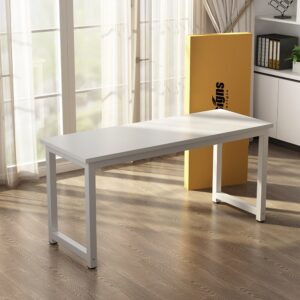 Tribesigns Computer Desk, 55 inch Large Office Desk Computer Table Study Writing Desk for Home Office, White + White Leg