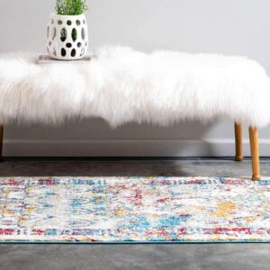 Unique Loom Rosso Collection Vintage, Traditional, Distressed, Bohemian, Botanical, Southwestern Area Rug, 2' 7" x 10' 0", Multi/Blue