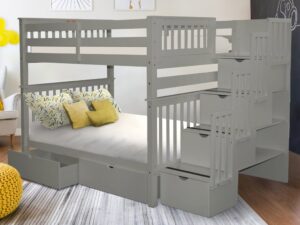 bedz king bunk beds full over full with 4 drawers in the steps and 2 under bed drawers, gray