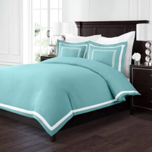 sleep restoration luxury soft brushed embroidered microfiber duvet cover set with beautiful trim & embroidery details - full/queen - aqua/white