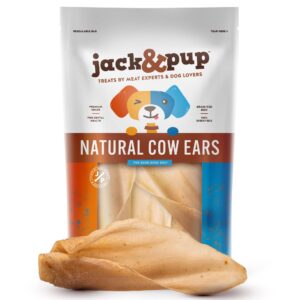 jack&pup natural cow ears for dogs single ingredient dog treat, unbleached healthy dog treats natural dog treats for medium dogs with chondroitin joint health for dogs cow ear dog chews (15 pack)