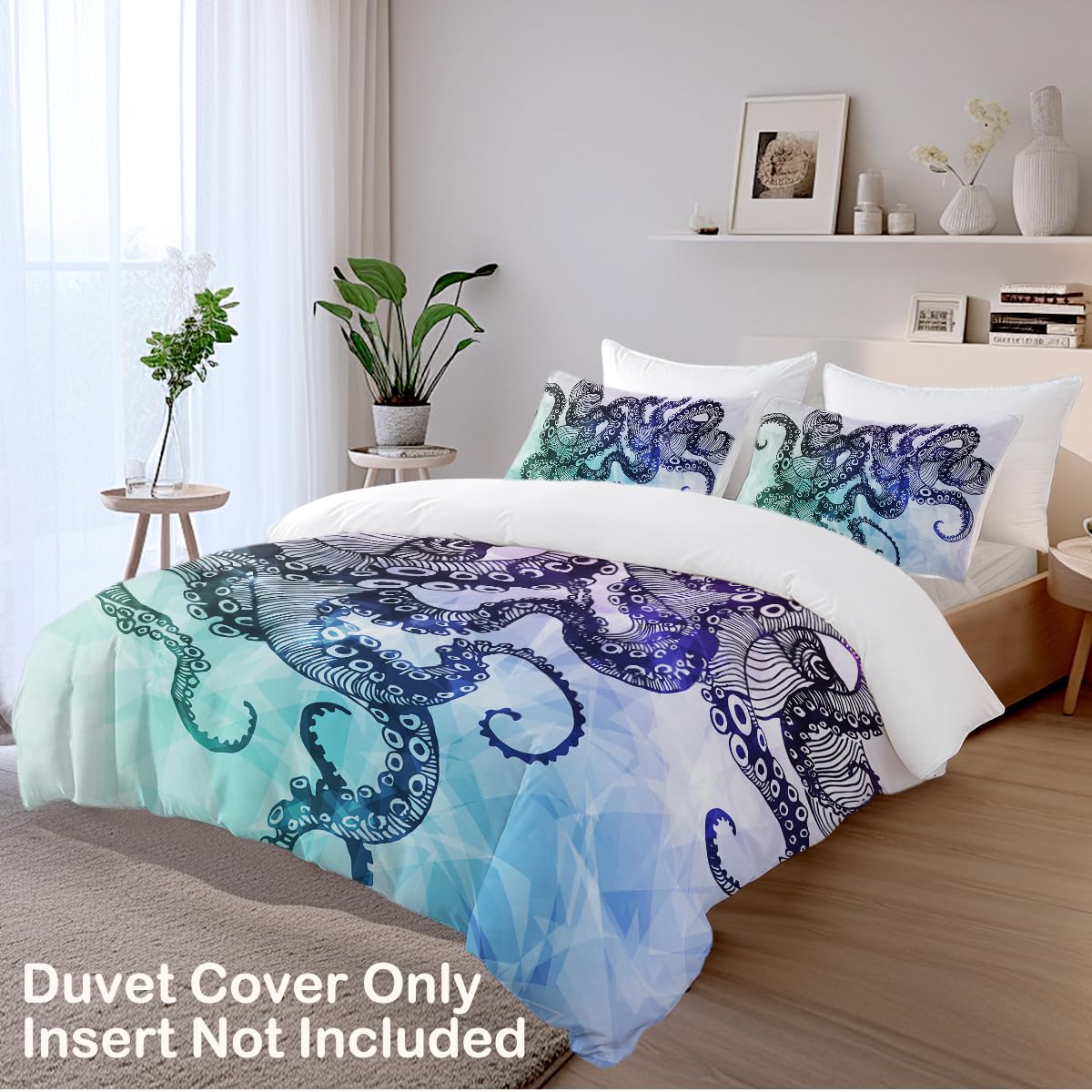 ARIGHTEX Octopus Bedding 3D Ocean Fish Duvet Cover Octopus and Octopus Feet Reversible Duvet Cover Set (Full)