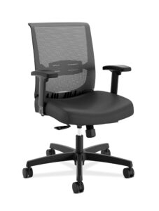 hon convergence ergonomic office chair back support mesh computer chair - home office desk chairs with adjustable arms, lumbar support, rolling swivel wheels, tilt recline - black vinyl