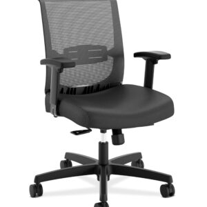 HON Convergence Ergonomic Office Chair Back Support Mesh Computer Chair - Home Office Desk Chairs with Adjustable Arms, Lumbar Support, Rolling Swivel Wheels, Tilt Recline - Black Vinyl