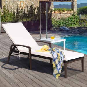 Tangkula Set of 2 Patio Furniture Outdoor Rattan Wicker Lounge Chair Set Adjustable Poolside Chaise with Armrest and Removable Cushions