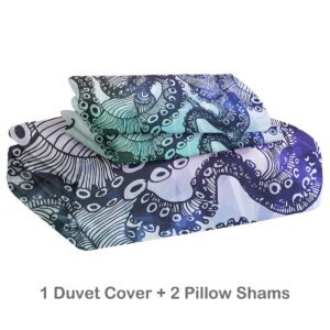 ARIGHTEX Octopus Bedding 3D Ocean Fish Duvet Cover Octopus and Octopus Feet Reversible Duvet Cover Set (Full)