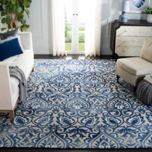 safavieh dip dye collection 8' x 10' royal blue / beige ddy511k handmade damask premium wool & silk area rug