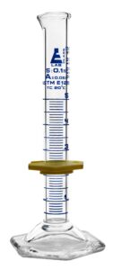 eisco - graduated cylinder, 5ml - astm, class a tolerance ±0.05ml - protective collar, hexagonal base - blue graduations - borosilicate 3.3 glass