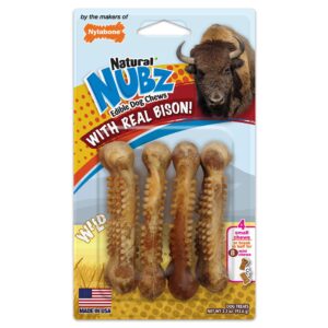 nylabone nubz wild natural edible chew treats for dogs, made in usa, bison flavor, small - up to 25 lbs. (4 count)