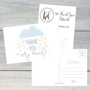 50 4x6 Rain Clouds Blank Thank You Postcards Bulk, Cute Modern Baby Shower Sprinkle Rainbow Showered With Love Thank You Note Card Stationery For Wedding Bridesmaid Bridal, Religious, Holiday