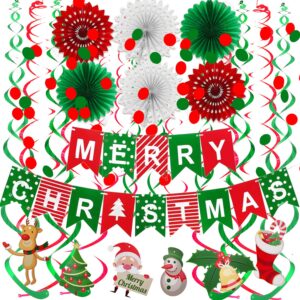 fecedy merry christmas banner paper fan flower circle confetti dots hanging garlandand swirl streamers christmas tree christmas snowman god tang for christmas party decoration