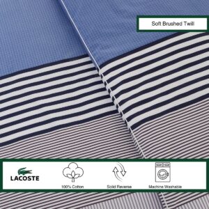 Lacoste Meribel Cotton Bedding Set, Twin/TwinXL Duvet, Blue/White