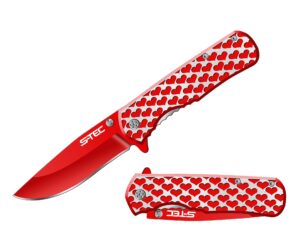 8" valentine's hearts spring assisted folding pocket knife … (red)