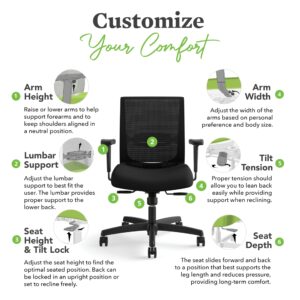 HON Convergence Ergonomic Office Chair Back Support Mesh Computer Chair - Home Office Desk Chairs with Adjustable Arms, Lumbar Support, Rolling Swivel Wheels, Tilt Recline - Black Vinyl