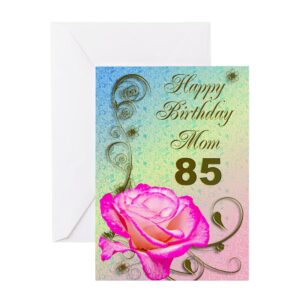 cafepress 85th birthday card for mom, elegant rose greeting folded greeting card glossy