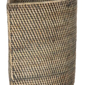 KOUBOO Rattan Laguna Half-Moon Waste Basket Trash Can – Laundry Room Storage, Wicker Garbage Can, Office, Bathroom, Kitchen, Bedroom Waste Basket, Gray - Brown