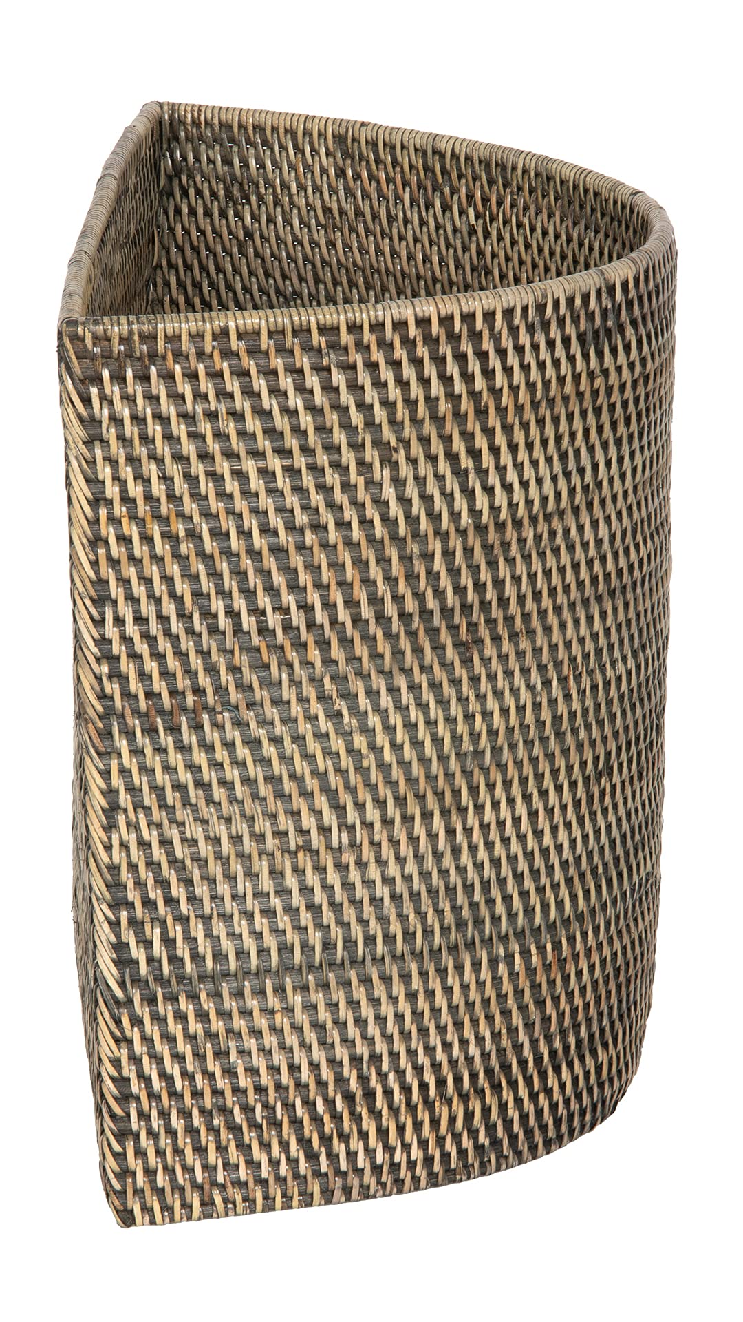 KOUBOO Rattan Laguna Half-Moon Waste Basket Trash Can – Laundry Room Storage, Wicker Garbage Can, Office, Bathroom, Kitchen, Bedroom Waste Basket, Gray - Brown