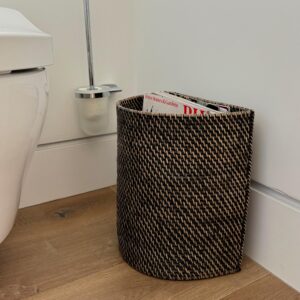 KOUBOO Rattan Laguna Half-Moon Waste Basket Trash Can – Laundry Room Storage, Wicker Garbage Can, Office, Bathroom, Kitchen, Bedroom Waste Basket, Gray - Brown