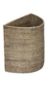 kouboo rattan laguna half-moon waste basket trash can – laundry room storage, wicker garbage can, office, bathroom, kitchen, bedroom waste basket, gray - brown