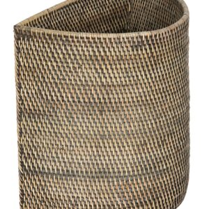 KOUBOO Rattan Laguna Half-Moon Waste Basket Trash Can – Laundry Room Storage, Wicker Garbage Can, Office, Bathroom, Kitchen, Bedroom Waste Basket, Gray - Brown