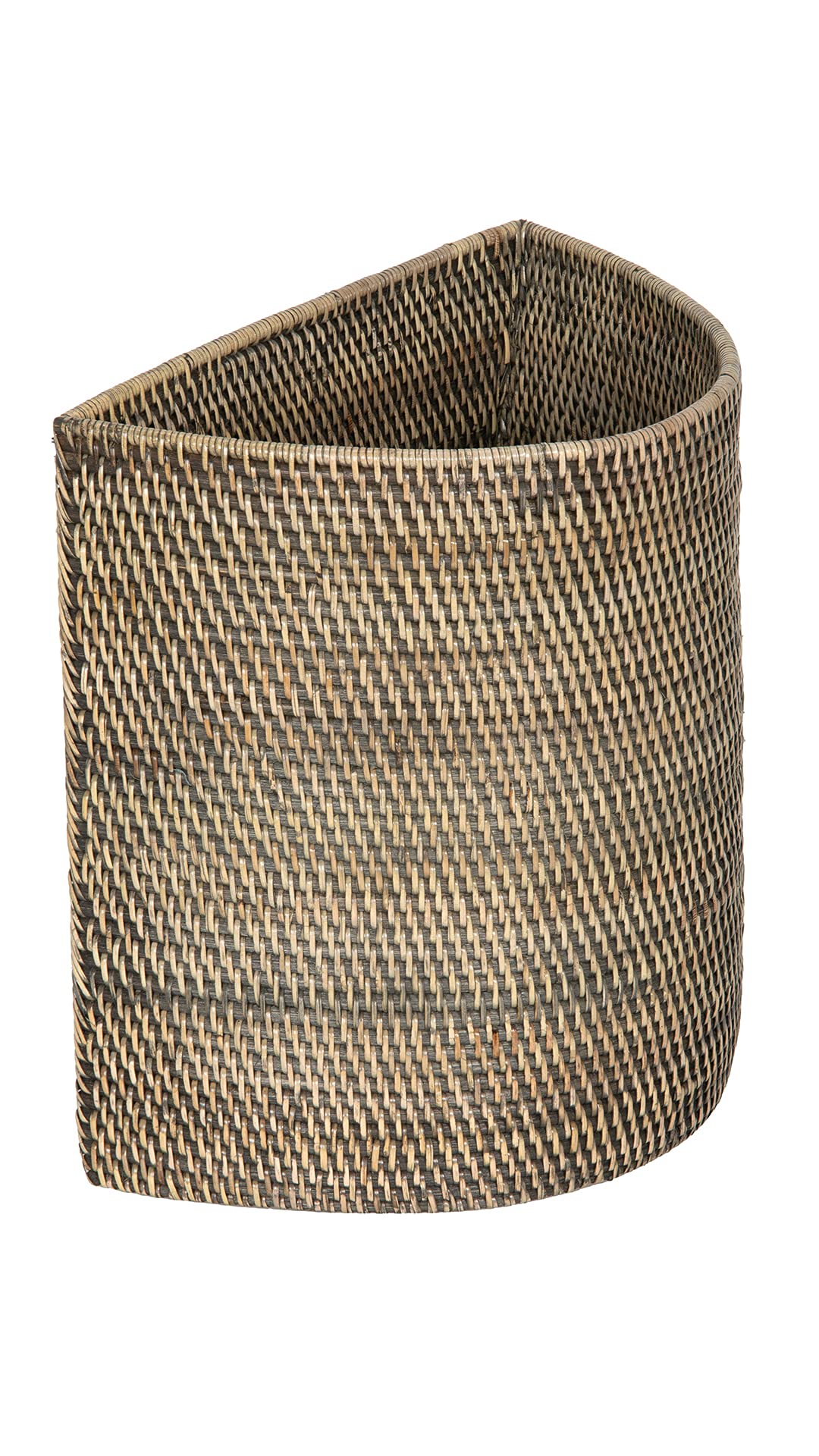 KOUBOO Rattan Laguna Half-Moon Waste Basket Trash Can – Laundry Room Storage, Wicker Garbage Can, Office, Bathroom, Kitchen, Bedroom Waste Basket, Gray - Brown