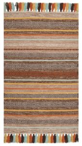 safavieh montauk collection accent rug - 2'6" x 4', brown & multi, handmade boho stripe fringe cotton, ideal for high traffic areas in entryway, living room, bedroom (mtk901h)