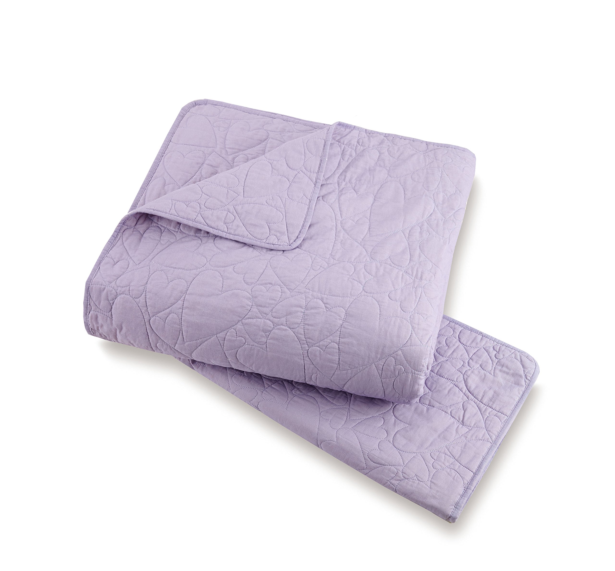 URBAN PLAYGROUND Solid Lavender Purple Hearts Kids Girls Cotton 4-Pc Quilt Set (Includes 2 Pillows) - Twin Size