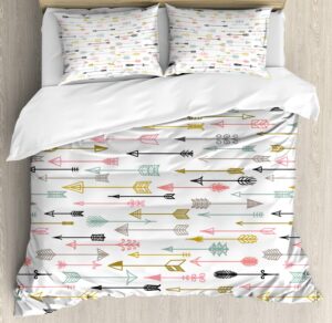 ambesonne arrows duvet cover set, colorful arrows pattern aztec najavo inspired style artwork image, decorative 3 piece bedding set with 2 pillow shams, queen size, black white