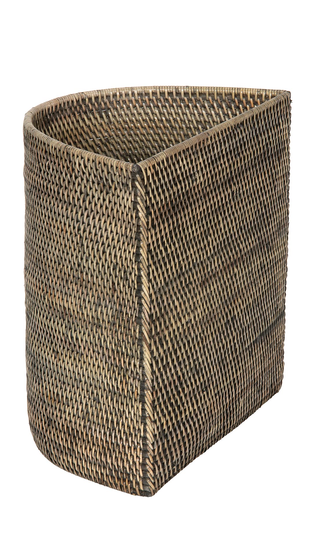 KOUBOO Rattan Laguna Half-Moon Waste Basket Trash Can – Laundry Room Storage, Wicker Garbage Can, Office, Bathroom, Kitchen, Bedroom Waste Basket, Gray - Brown