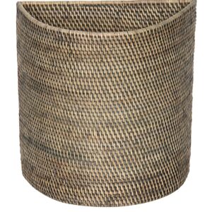 KOUBOO Rattan Laguna Half-Moon Waste Basket Trash Can – Laundry Room Storage, Wicker Garbage Can, Office, Bathroom, Kitchen, Bedroom Waste Basket, Gray - Brown