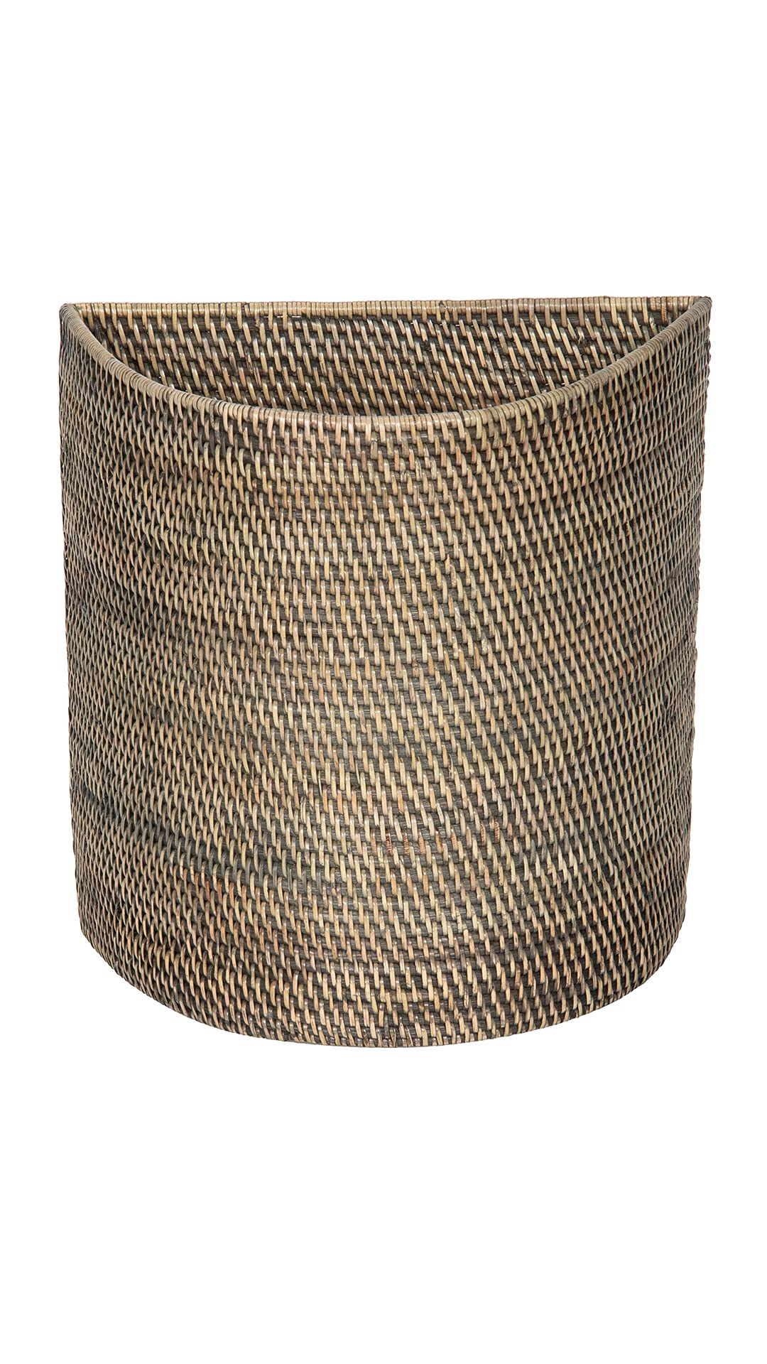 KOUBOO Rattan Laguna Half-Moon Waste Basket Trash Can – Laundry Room Storage, Wicker Garbage Can, Office, Bathroom, Kitchen, Bedroom Waste Basket, Gray - Brown