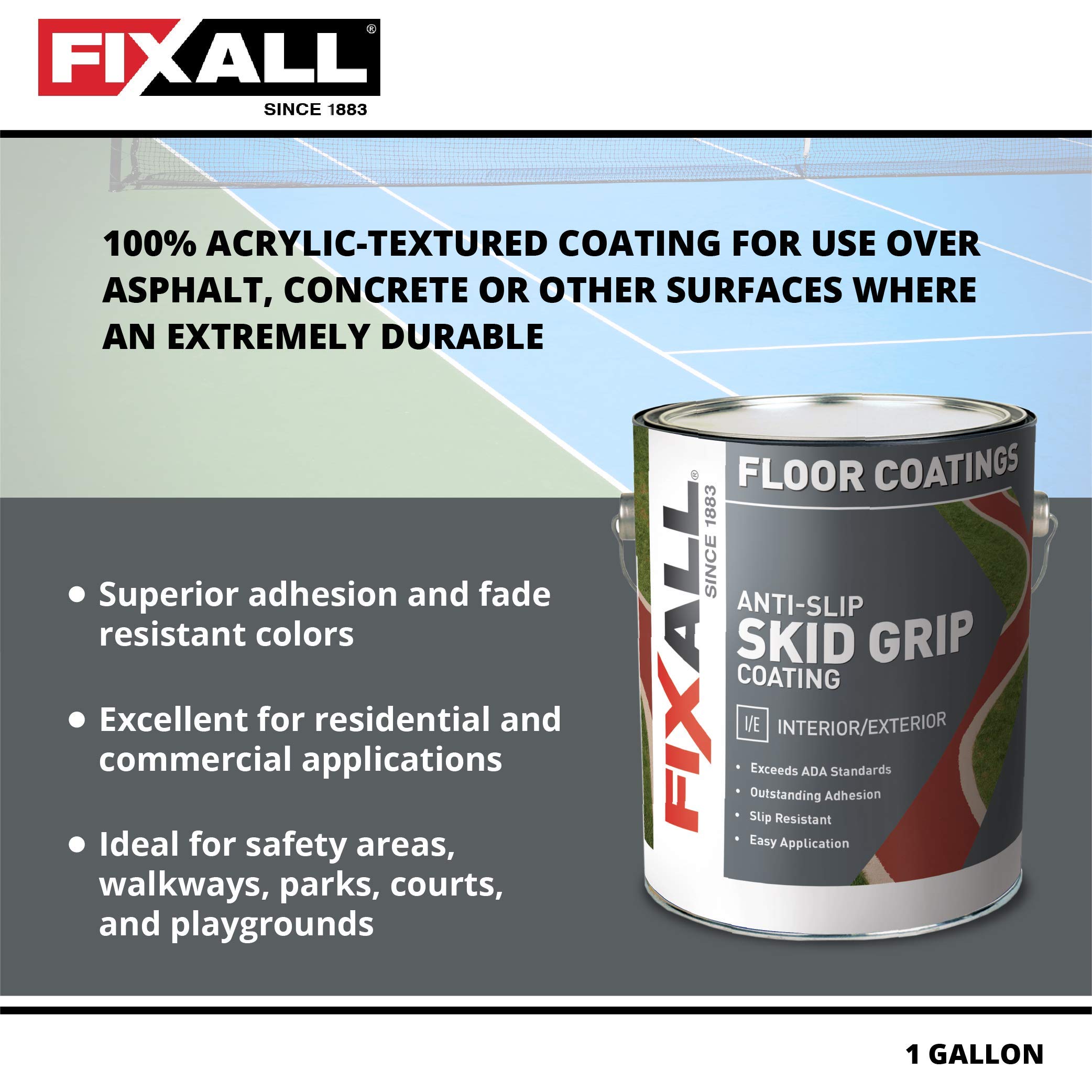 FIXALL Skid Grip Anti-Slip Coating, 1 Gallon, Jet, Exceeds ADA Standards, Ideal for Safety Areas, Slip-Resistant Pavement, Cement & Concrete Paint