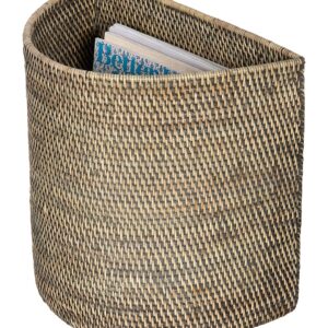 KOUBOO Rattan Laguna Half-Moon Waste Basket Trash Can – Laundry Room Storage, Wicker Garbage Can, Office, Bathroom, Kitchen, Bedroom Waste Basket, Gray - Brown