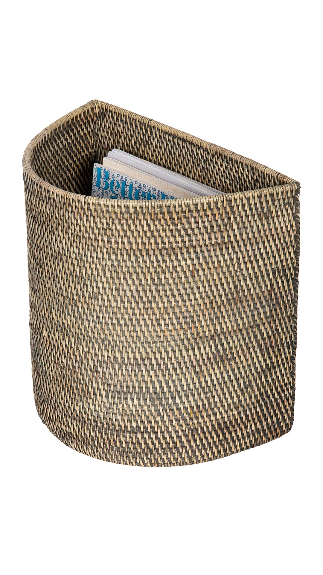 KOUBOO Rattan Laguna Half-Moon Waste Basket Trash Can – Laundry Room Storage, Wicker Garbage Can, Office, Bathroom, Kitchen, Bedroom Waste Basket, Gray - Brown