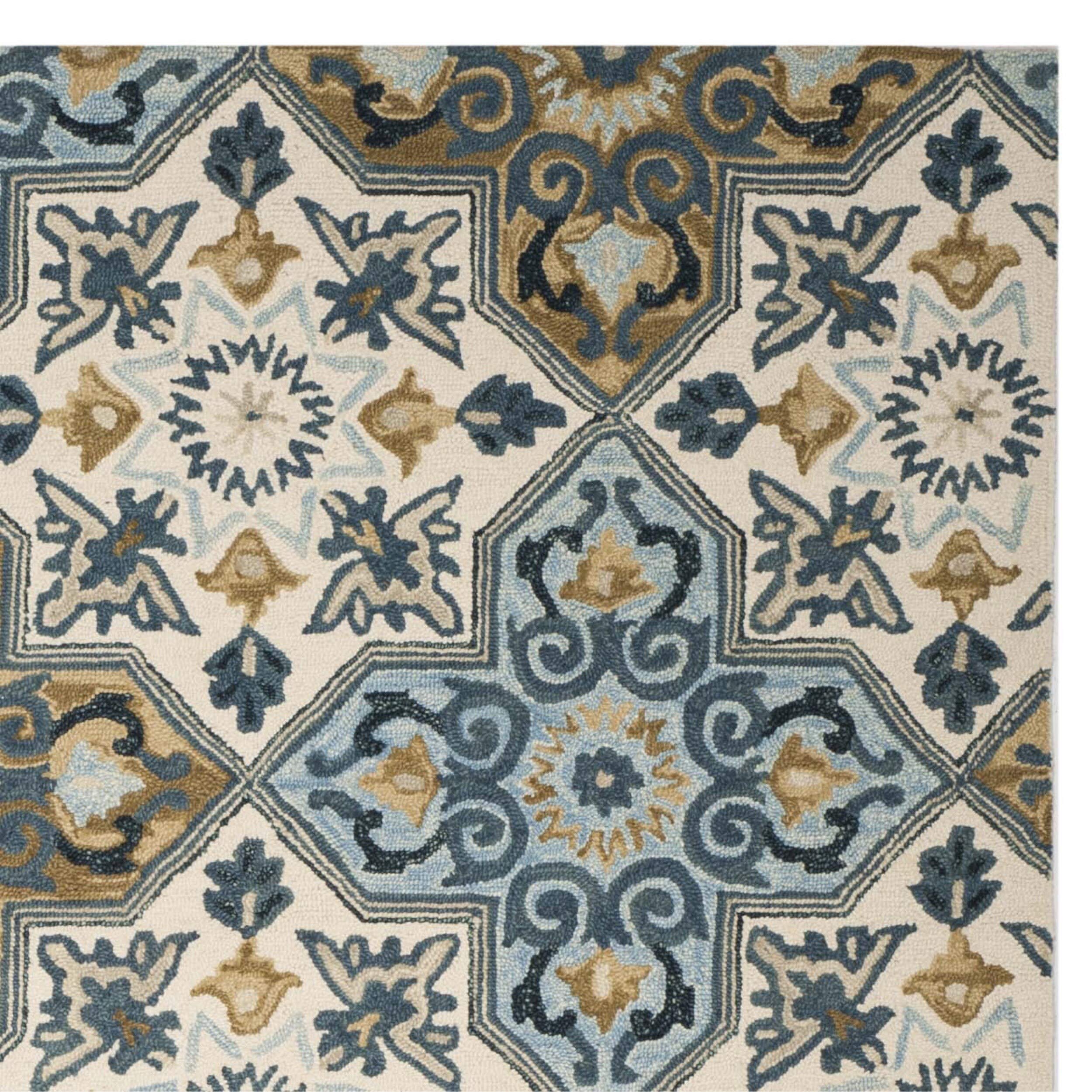 SAFAVIEH Suzani Collection 3' x 5' Ivory/Blue SZN380A Hand-Hooked Boho Premium Wool Area Rug