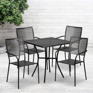 flash furniture oia commercial grade 35.5" square black indoor-outdoor steel patio table set with 4 square back chairs