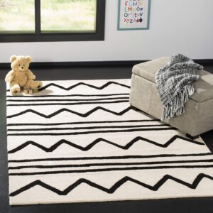 safavieh kids collection area rug - 6' x 9', ivory & black, handmade moroccan wool, ideal for high traffic areas in living room, bedroom (sfk907d)