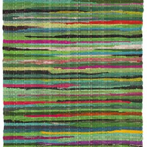 SAFAVIEH Rag Rug Collection Runner Rug - 2'3" x 6', Green & Multi, Handmade Boho Stripe Cotton, Ideal for High Traffic Areas in Living Room, Bedroom (RAR240E)