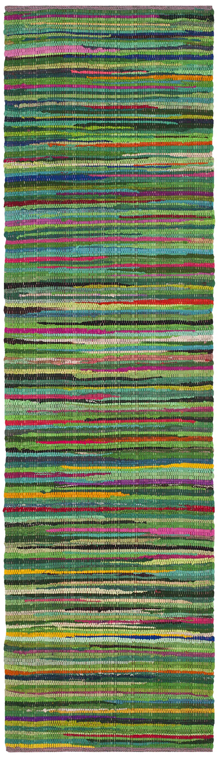 SAFAVIEH Rag Rug Collection Runner Rug - 2'3" x 6', Green & Multi, Handmade Boho Stripe Cotton, Ideal for High Traffic Areas in Living Room, Bedroom (RAR240E)