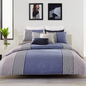 lacoste meribel cotton bedding set, king duvet, blue/white