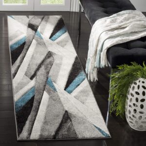 safavieh hollywood collection runner rug - 2'3" x 8', grey & teal, mid-century modern design, non-shedding & easy care, ideal for high traffic areas in living room, bedroom (hlw710d)