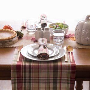 DII Give Thanks Plaid Fall Table Decor, Autumn & Thanksgiving Tabletop Linens, 14x72 Table Runner