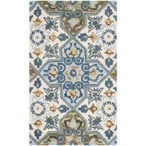 safavieh suzani collection 3' x 5' ivory/blue szn380a hand-hooked boho premium wool area rug