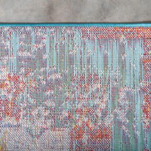 Unique Loom Rosso Collection Vintage, Traditional, Distressed, Bohemian, Botanical, Southwestern Area Rug, 2' 7" x 10' 0", Multi/Blue