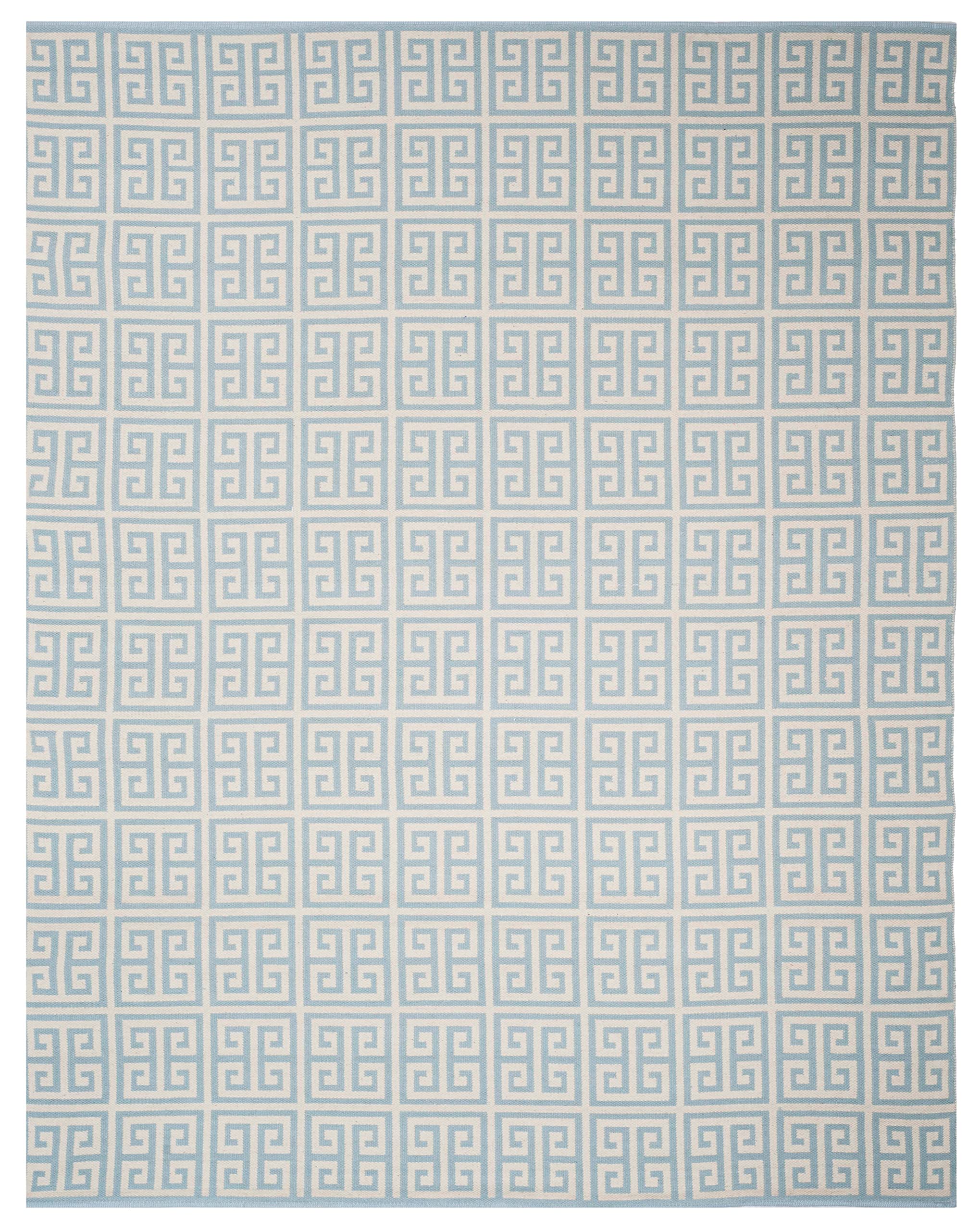 SAFAVIEH Montauk Collection Area Rug - 8' x 10', Light Blue & Ivory, Handmade Greek Key Cotton, Ideal for High Traffic Areas in Living Room, Bedroom (MTK724K)