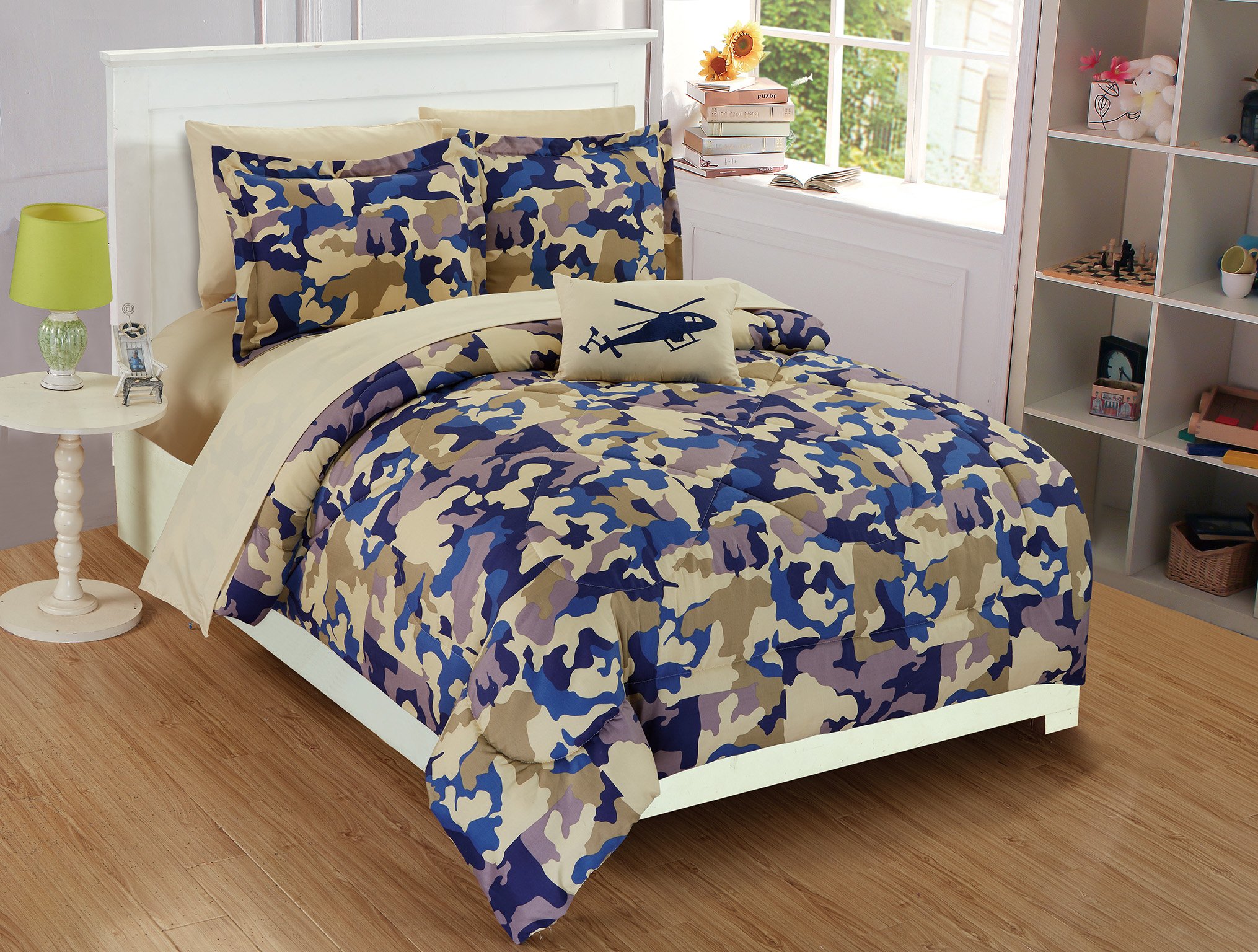 Fancy Linen Kids/Teens Comforter Set Army Camouflage Beige Taupe Blue Comforter Set New # Camouflage (Twin)