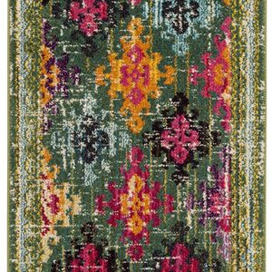 SAFAVIEH Monaco Collection Runner Rug - 2'2" x 8', Green & Multi, Boho Diamond Trellis Design, Non-Shedding & Easy Care, Ideal for High Traffic Areas in Living Room, Bedroom (MNC244G)